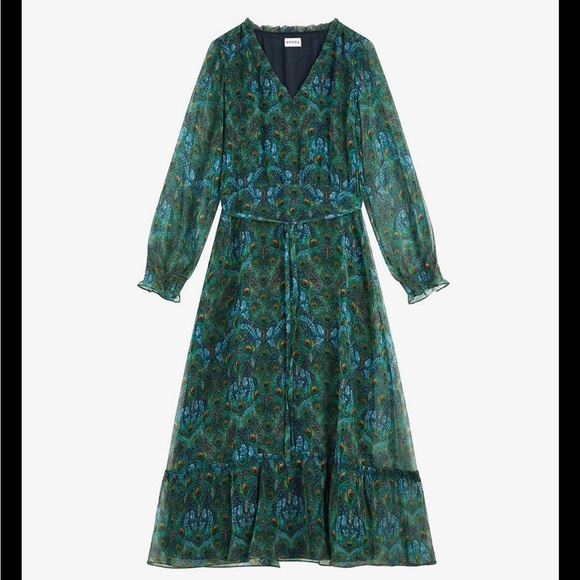 Brora | Dresses | Bnwt Beira Liberty Print Emerald Peacock Silk Chiffon ...